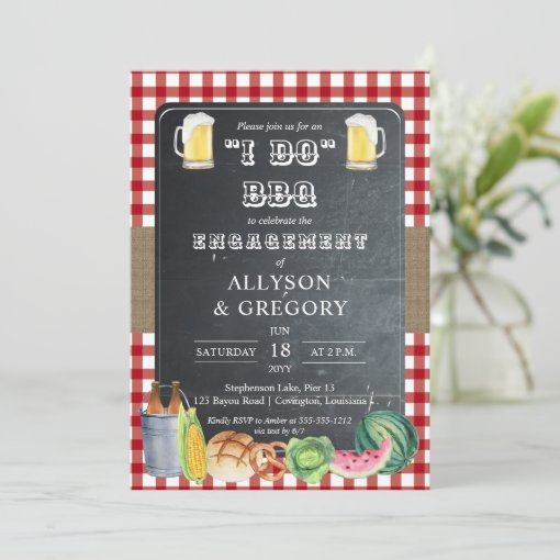 Red Country Checks i Do BBQ Engagement Party Invitation | Zazzle