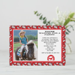 Red Cowboy Bandana Photo Invitation | Zazzle
