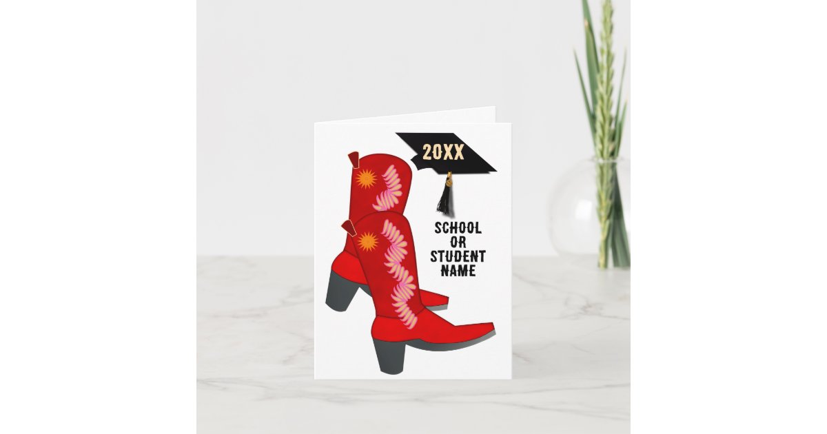 Red Cowboy Boots Graduation Card | Zazzle