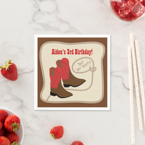 Red Cowboy Boots Western Birthday Party Paper Napkins | Zazzle