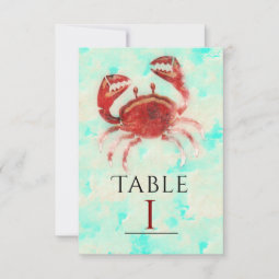 Red Crab Elegant Beach Party Table Number Card | Zazzle