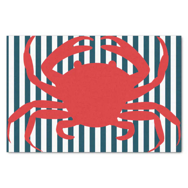 Red Crab on Nautical Stripes Tissue Paper | Zazzle