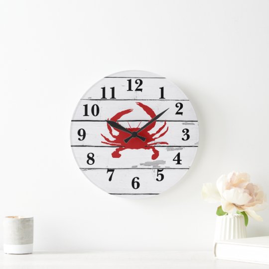 Red Crab Ship Beach Rustic Painting Large Clock | Zazzle.com