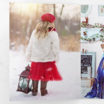 Red Craft Paper Photo Personalized Christmas Tri-Fold Holiday Card | Zazzle