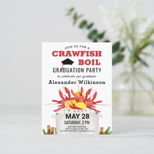Red Crawfish Boil GRAD Photo Party Invitation Postcard | Zazzle
