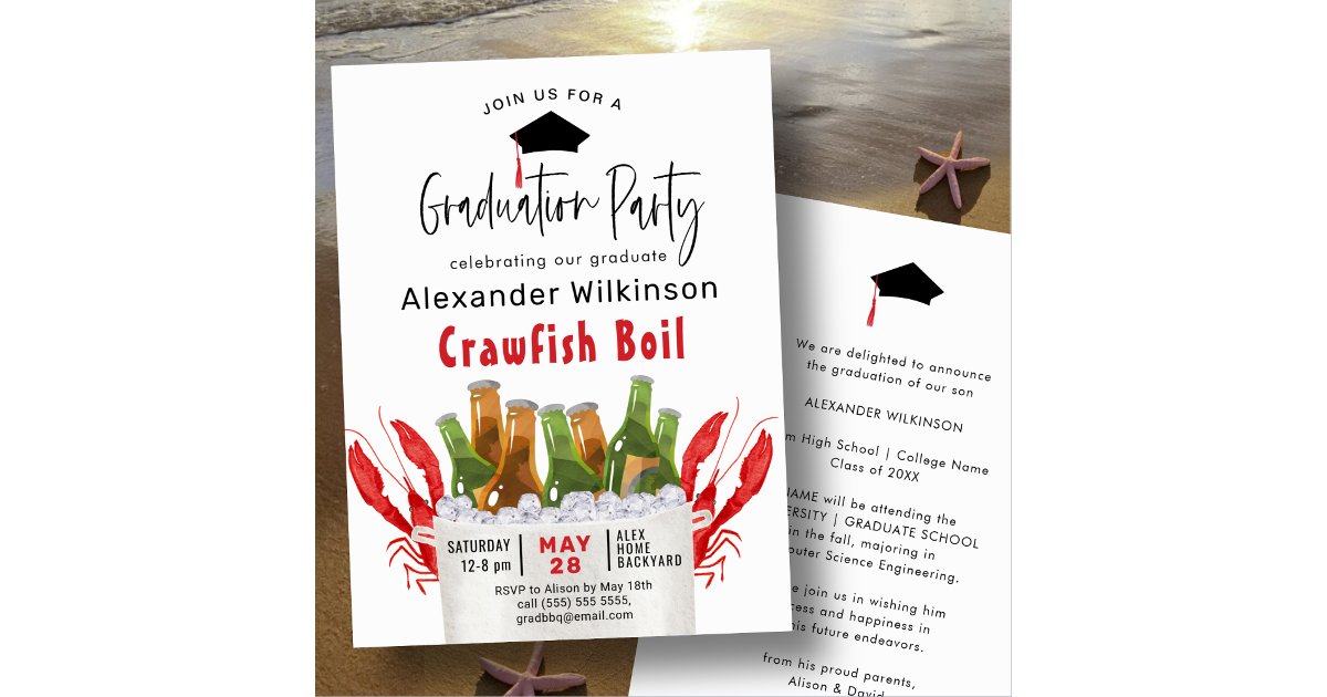 Red Crawfish Boil Graduation BBQ Party Invitation | Zazzle