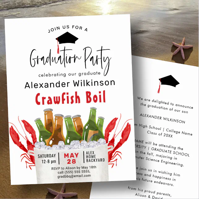 Red Crawfish Boil Graduation BBQ Party Invitation | Zazzle