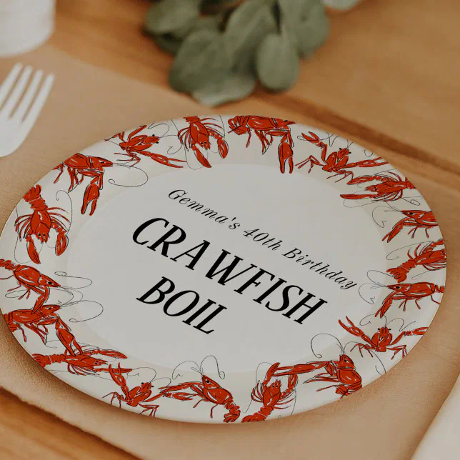 Red Crawfish Boil Seafood Birthday Party Paper Plates | Zazzle