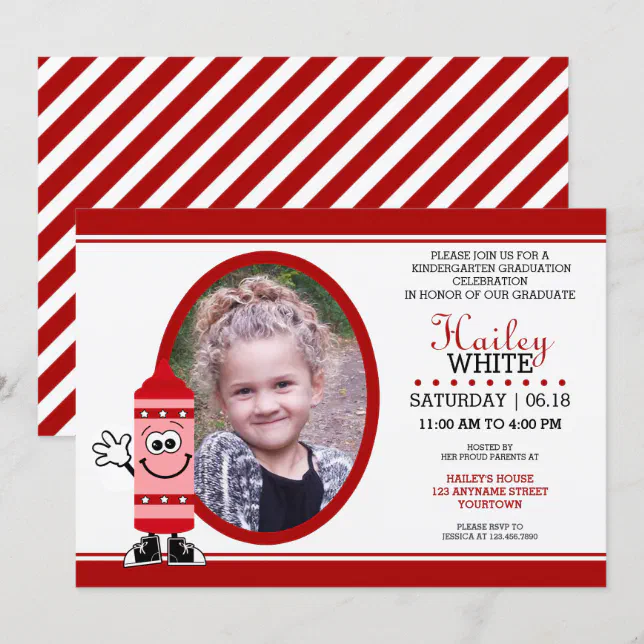 Red Crayon Kindergarten Grad Party Invitations | Zazzle