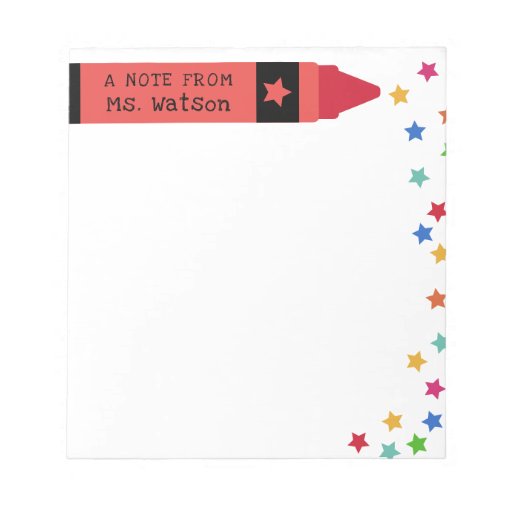 Red Crayon & Stars Colorful Note From Teacher | Zazzle
