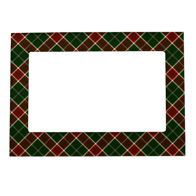 Red, Cream and Green Christmas Plaid Pattern Magnetic Frame | Zazzle