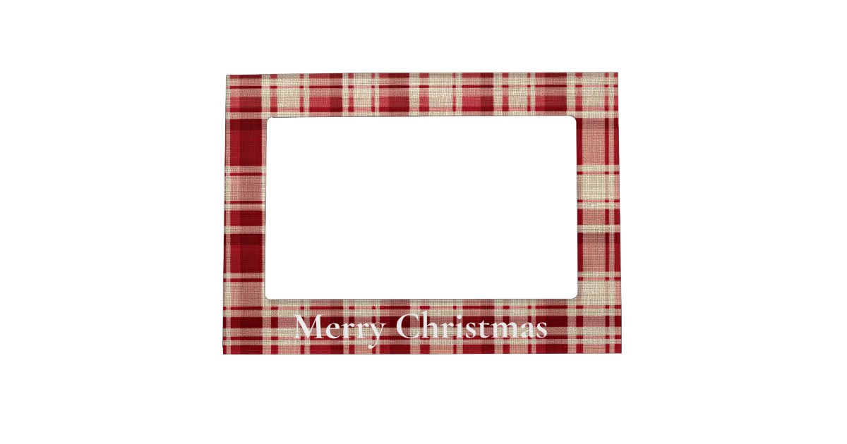 Red Cream Plaid Stripes Magnetic Frame | Zazzle