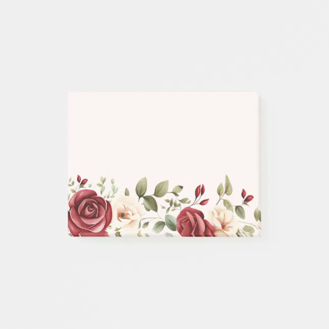 Red Cream Roses Blush Pink Floral Wedding Post-it Notes | Zazzle