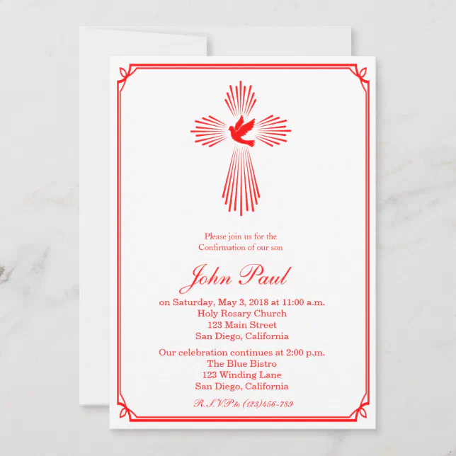 Red Cross and Dove Confirmation Invitation | Zazzle