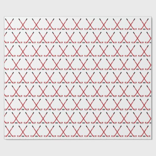 Red Crossed Hockey Sticks and Puck Wrapping Paper | Zazzle