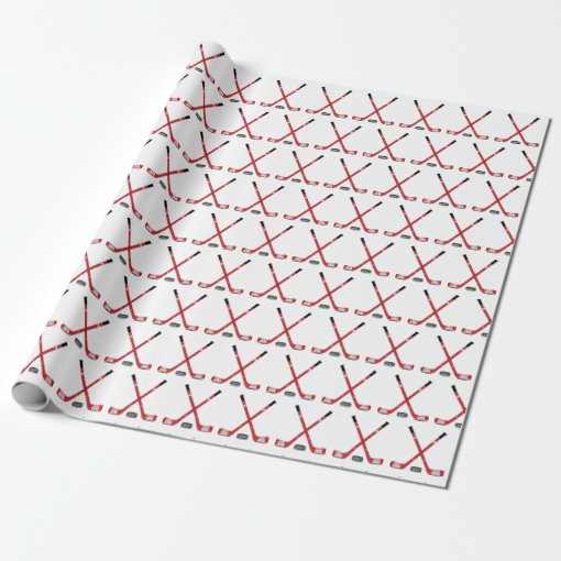 Red Crossed Hockey Sticks and Puck Wrapping Paper | Zazzle