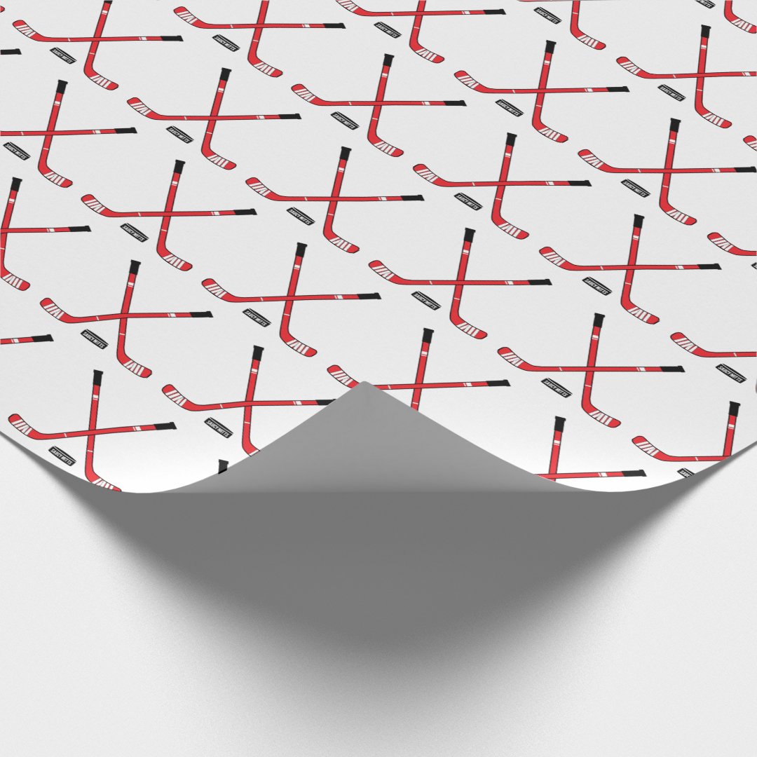 Red Crossed Hockey Sticks and Puck Wrapping Paper | Zazzle