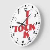 Red Crossword Tick Tock Text Large Clock | Zazzle