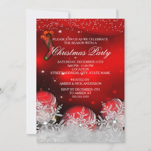 Red Crystal Snowflake Christmas Party Invitation | Zazzle