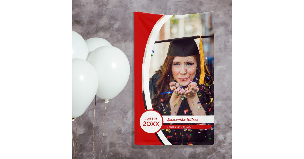 Red Curved Frame Photo Graduation Banner | Zazzle