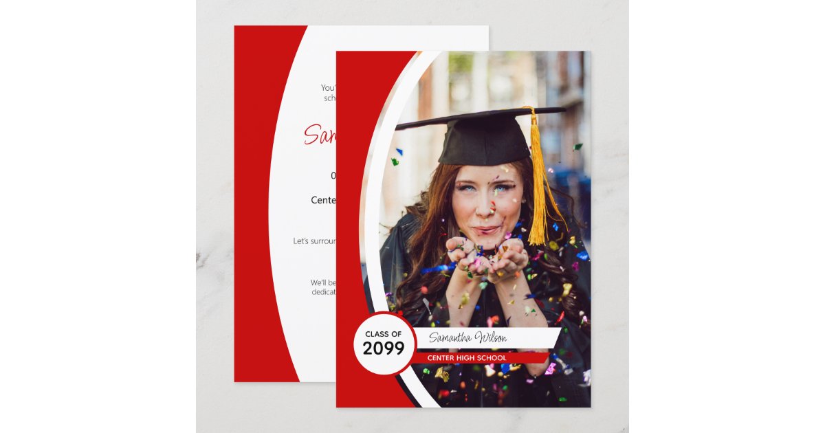 Red Curved Frame Photo Graduation Invitation | Zazzle