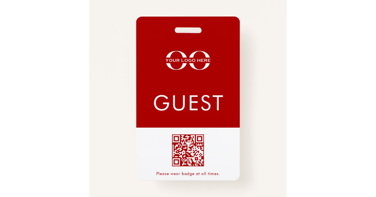 Red Custom Guest Badge with Logo and QR Code | Zazzle