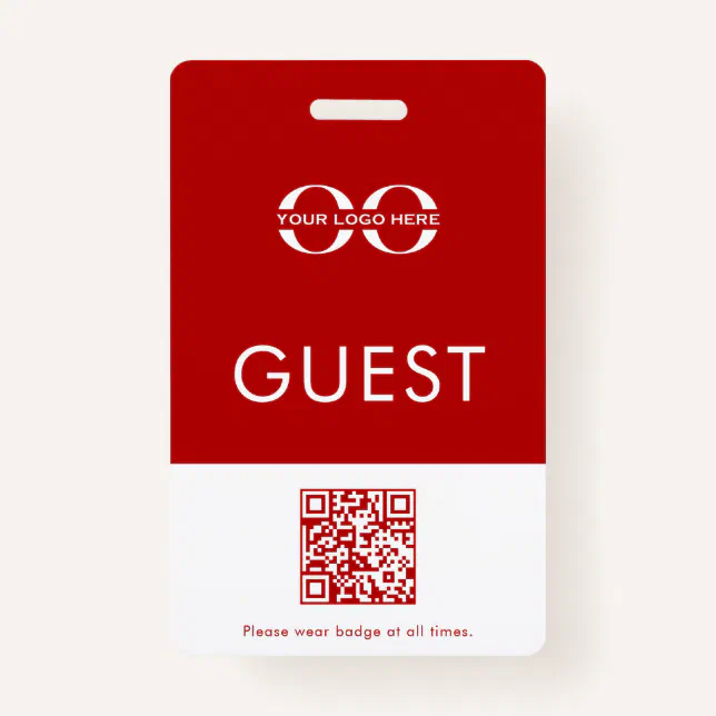 Red Custom Guest Badge with Logo and QR Code | Zazzle