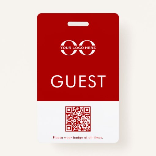 Red Custom Guest Badge with Logo and QR Code | Zazzle