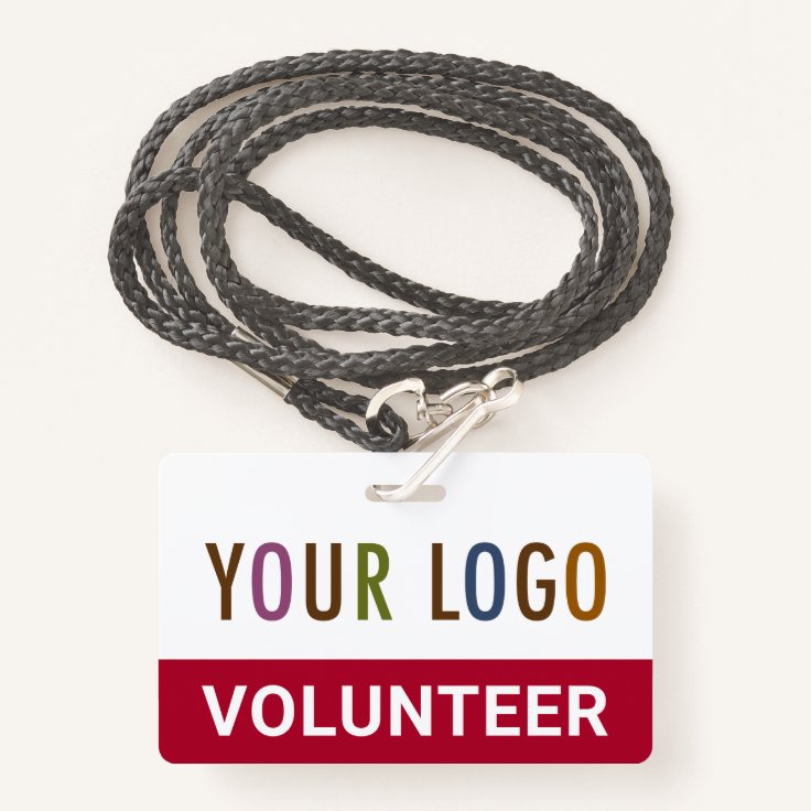 Red Custom Volunteer Badge Lanyard Event Team Logo | Zazzle