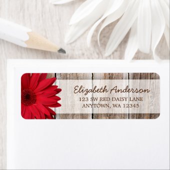 Red Daisy Rustic Barn Wood Address Labels | Zazzle