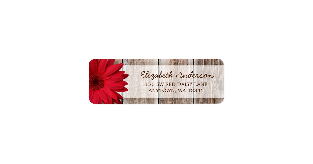 Red Daisy Rustic Barn Wood Address Labels | Zazzle