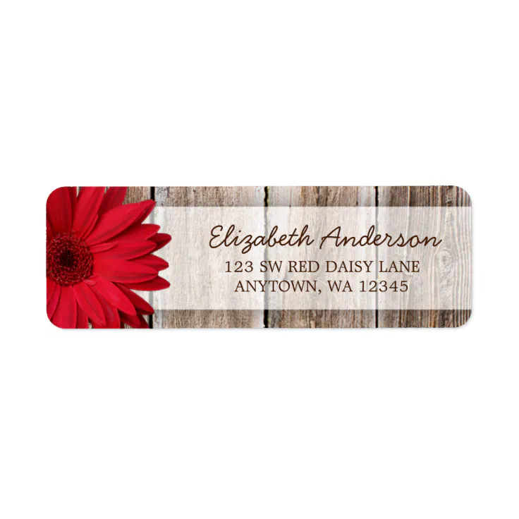 Red Daisy Rustic Barn Wood Address Labels | Zazzle