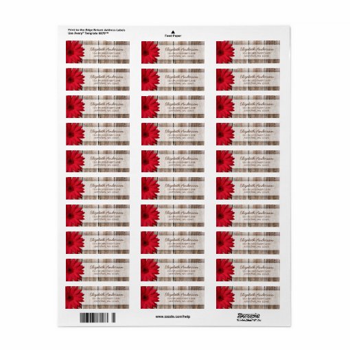 Red Daisy Rustic Barn Wood Address Labels | Zazzle