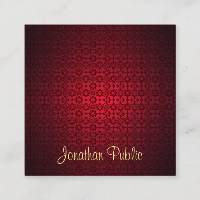 Red Damask Calligraphy Script Name Template Elite Square Business Card ...