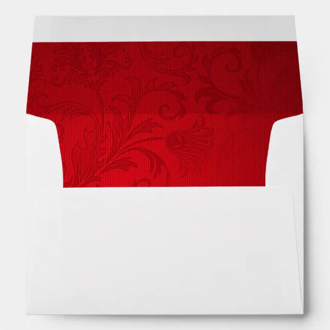 Red Damask Christmas Lined wedding Envelope | Zazzle