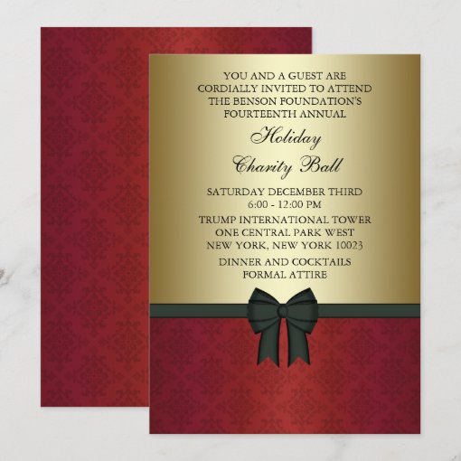 Red Damask Gold Black Tie Corporate Party Invitation | Zazzle