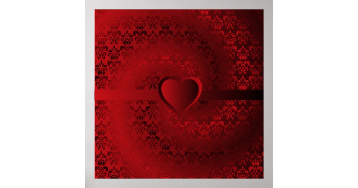 Red damask heart poster | Zazzle