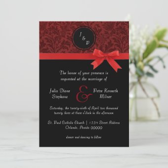 Red Damask & Red Bow - Wedding Invitation | Zazzle