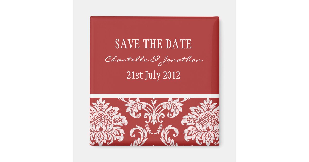 Red Damask Save The Date Magnet | Zazzle