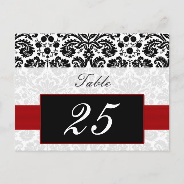 red damask table numbers postcards | Zazzle