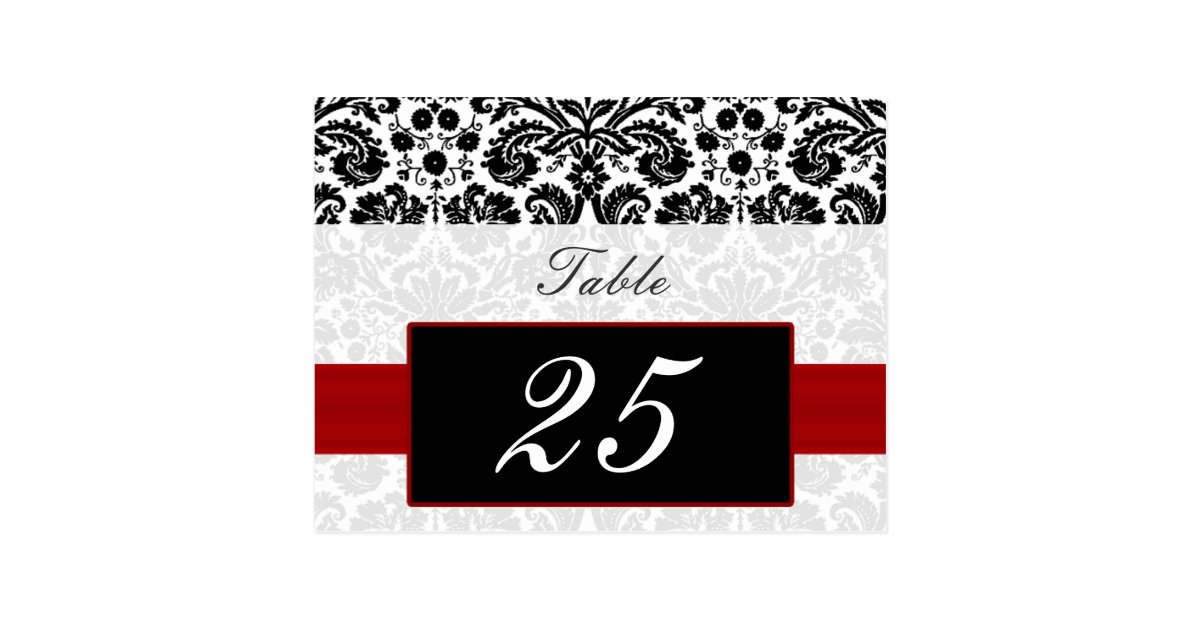red damask table numbers postcards | Zazzle.com