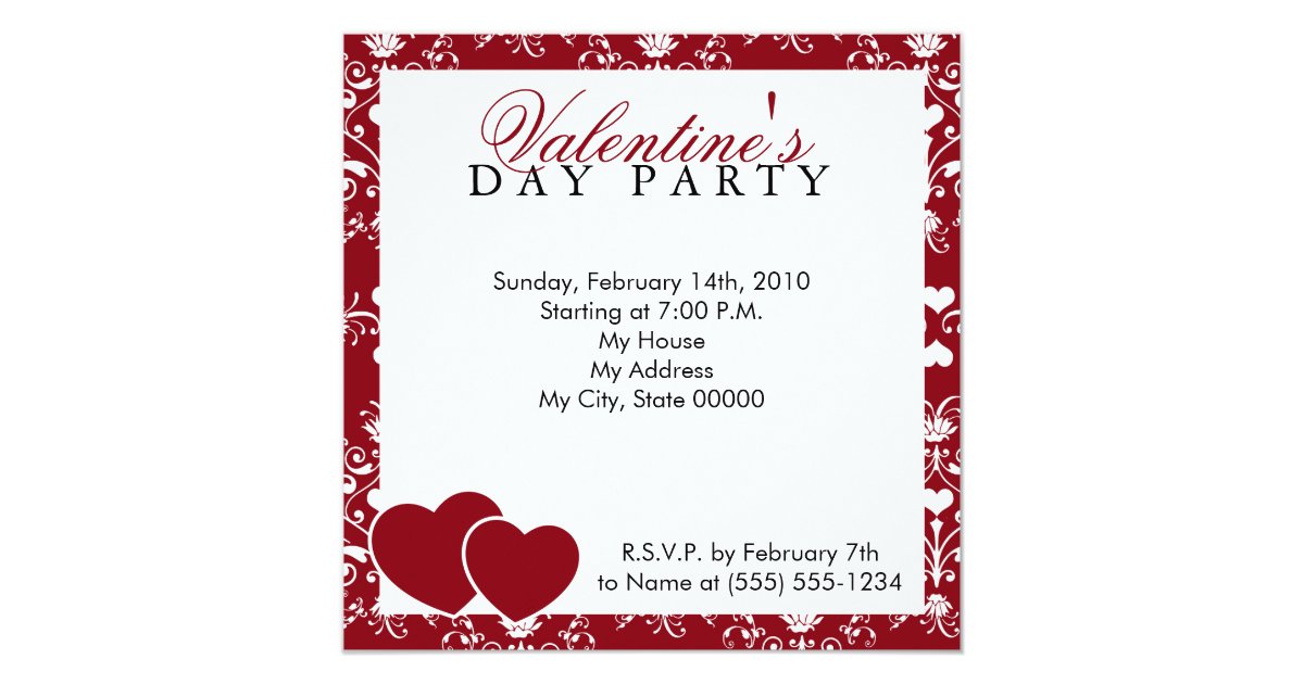 Red Damask Valentines Day Invitation | Zazzle.com