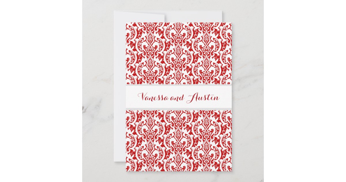 Red Damask Wedding Custom Background A25 Invitation | Zazzle