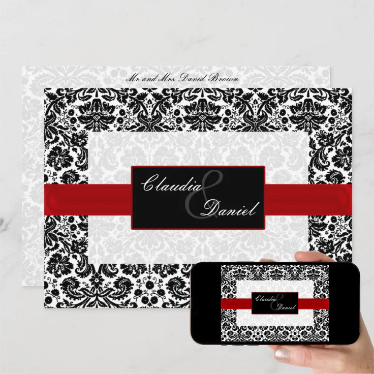 red damask wedding invitation | Zazzle