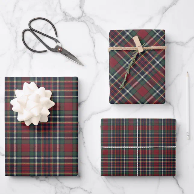 Red Dark Navy Blue Green Plaid Pattern Holiday Wrapping Paper Sheets ...