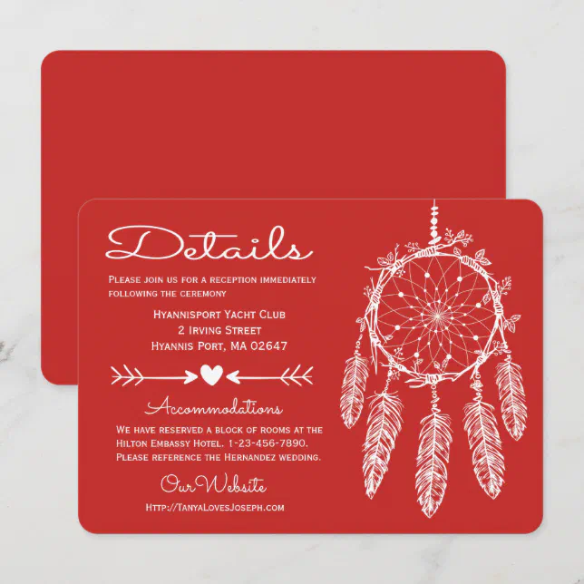 Red Details Dreamcatcher Native American Wedding Invitation | Zazzle
