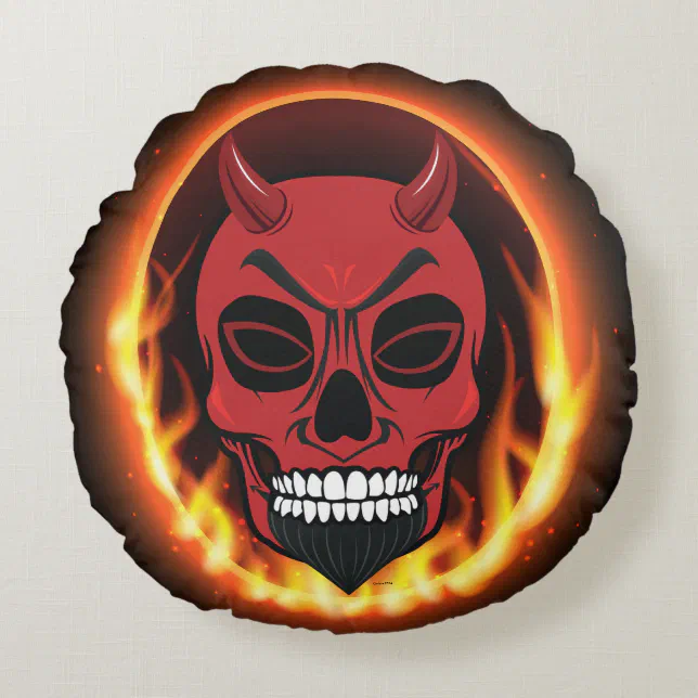 Red Devil Skull Skeleton Demon Dog Bed Round Pillow | Zazzle