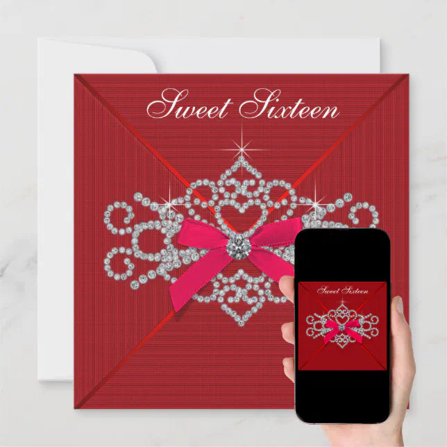 Red Diamond Red Sweet 16 Birthday Party Invitation | Zazzle