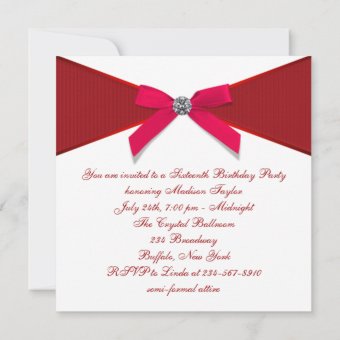Red Diamond Red Sweet 16 Birthday Party Invitation | Zazzle