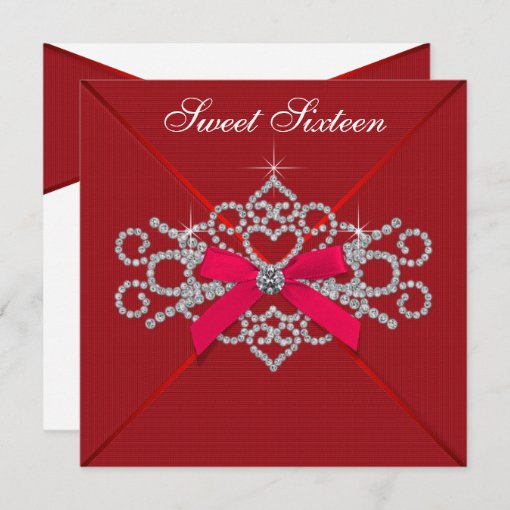 Red Diamond Red Sweet 16 Birthday Party Invitation | Zazzle